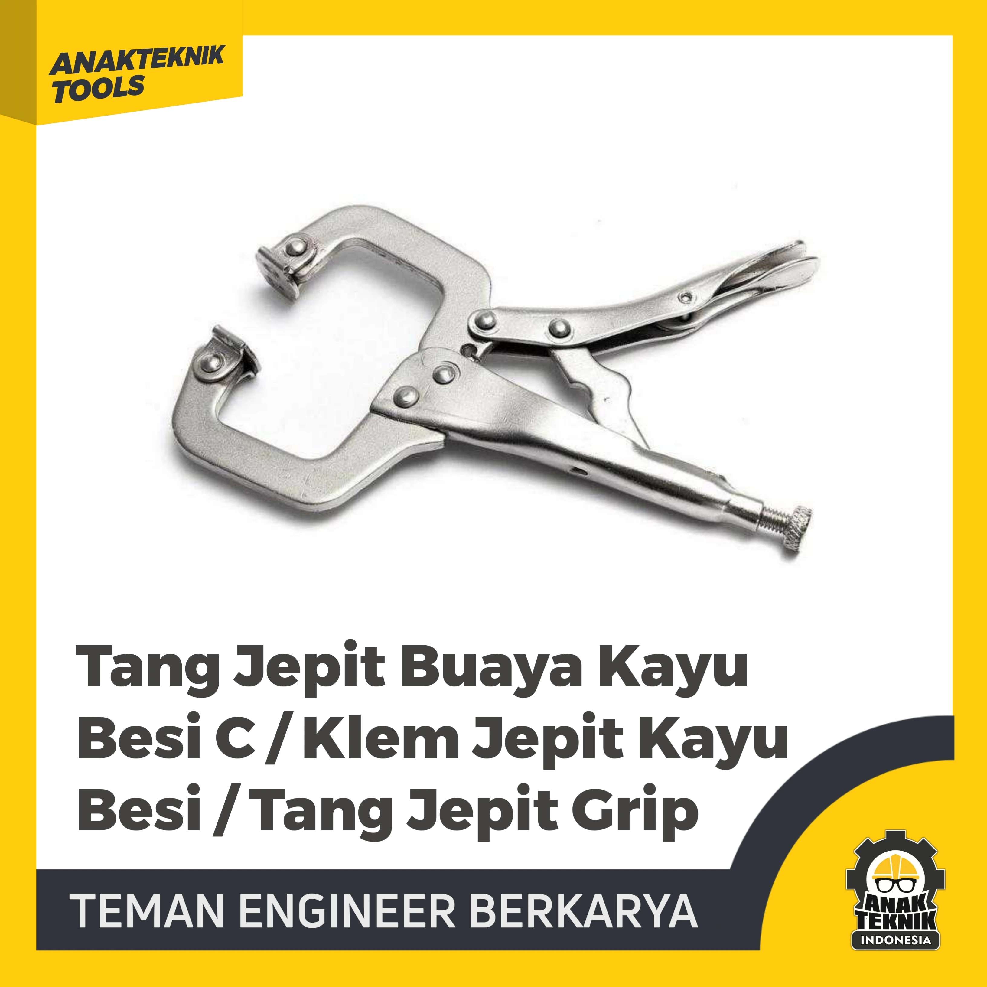 Tang Jepit Buaya Kayu Besi C - Klem Jepit Kayu Besi - Tang Jepit Grip